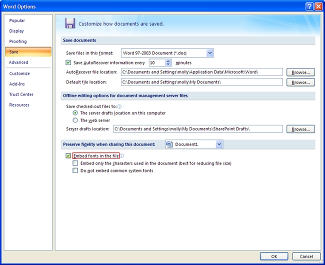 Word Tip Embedding Fonts In Microsoft Word Documents